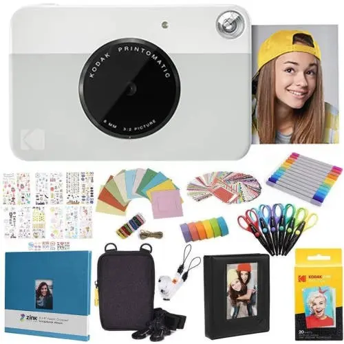 KODAK Printomatic Instant Camera Bundle With Zink Paper And Accessories - Grey