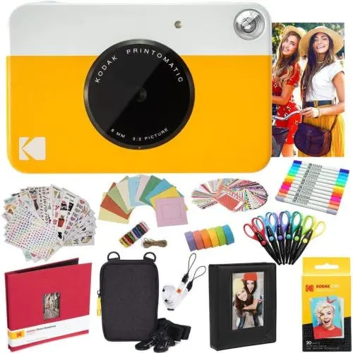 KODAK Printomatic Instant Camera Bundle With Zink Paper And Accessories - Yellow