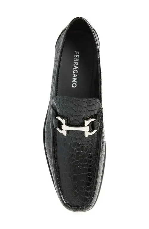 FERRAGAMO Croc Embossed Patent Leather Loafer
