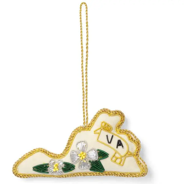MATR BOOMIE Virginia State Dogwood Beaded Fabric Ornamentembroidered - Cream