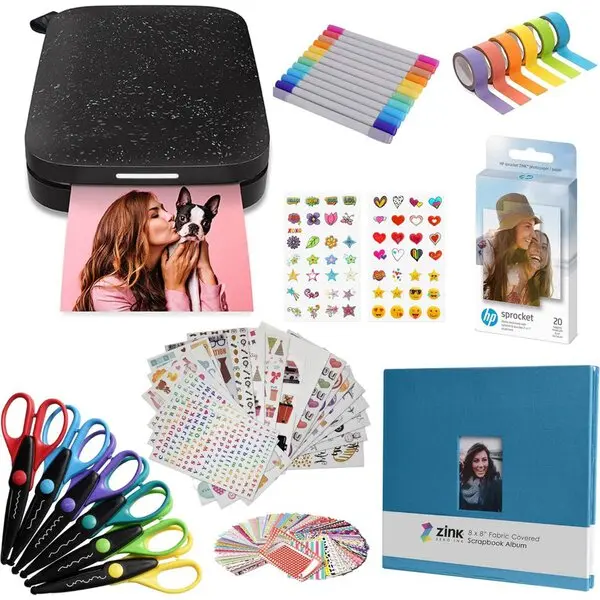 HP Sprocket Portable Photo Printer Bundle With Zink Paper And Carrying Case - Black