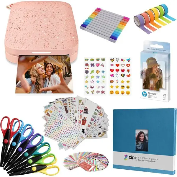 HP Sprocket Portable Photo Printer Bundle With Zink Paper And Carrying Case - Pink