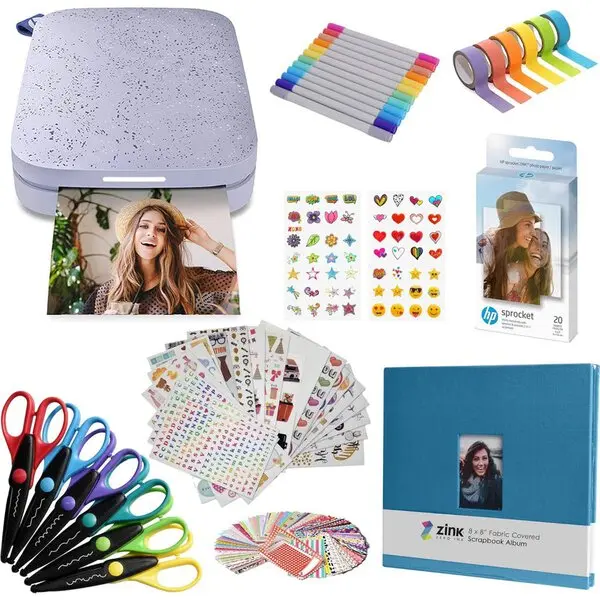HP Sprocket Portable Photo Printer Bundle With Zink Paper And Carrying Case - Purple