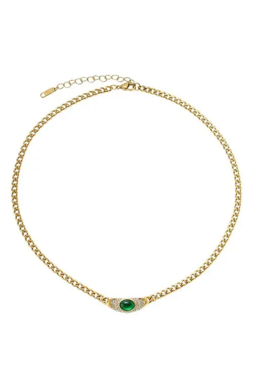 PETIT MOMENTS Gold Tone Pendant Necklace With Green Stone - Emerald