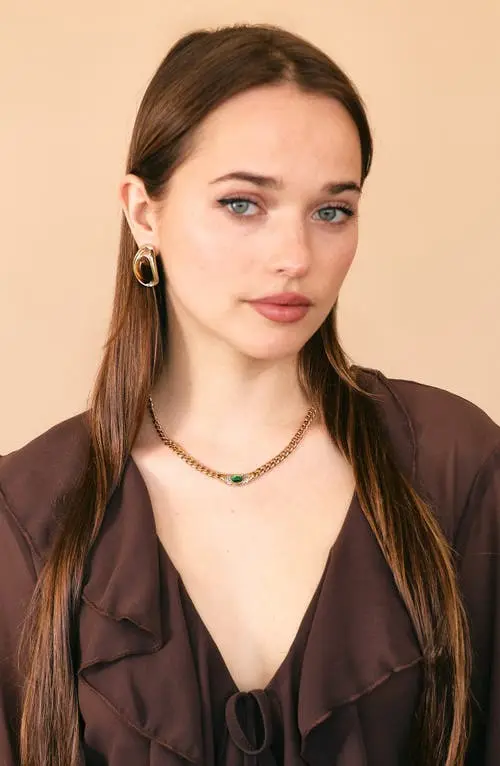 PETIT MOMENTS Gold Tone Pendant Necklace With Green Stone