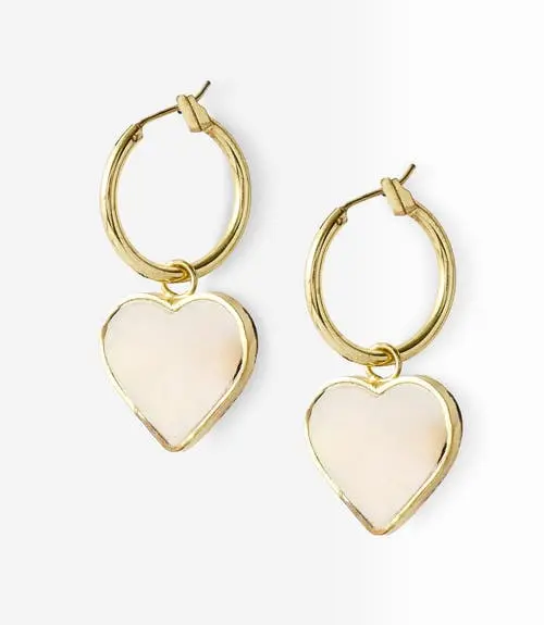 MATR BOOMIE Rajani Hoop Earrings With Mother Of Pearl Heart Charm - Gold