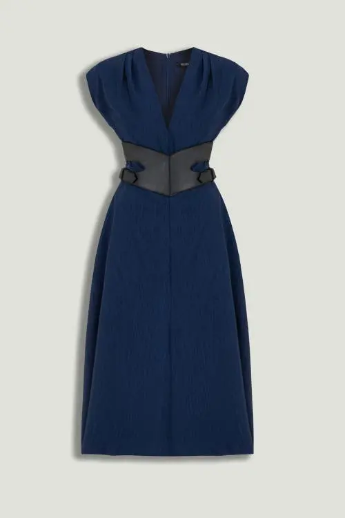NOCTURNE V-neck Belted Midi Dress