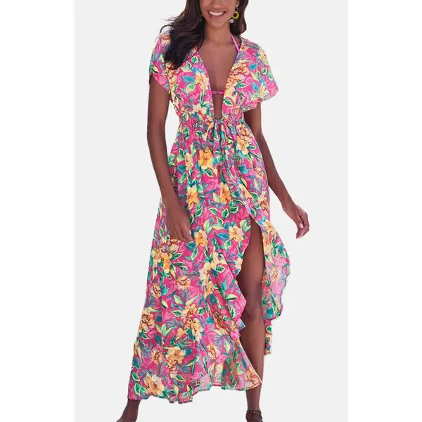 LASCANA Floral Flounce Hem Cover Up - Pink-printed