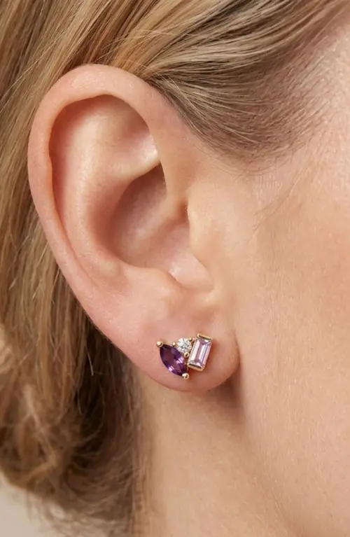 LITTLE SKY STONE Seraphina And Diamond Stud Earrings In 14k Gold Plated Brass