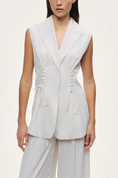 NOCTURNE Lace-up Waist Tailored Vest - Ivory