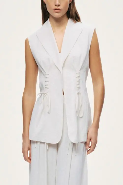 NOCTURNE Lace-up Waist Tailored Vest - Ivory