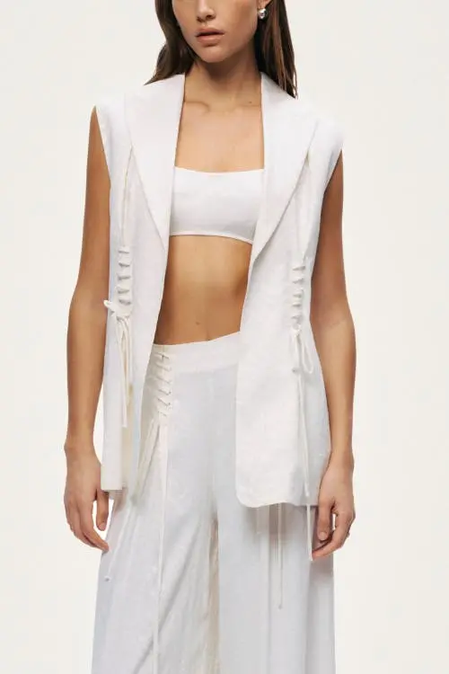 NOCTURNE Lace-up Waist Tailored Vest - Ivory