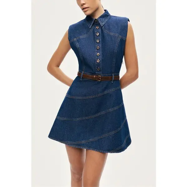 NOCTURNE Sleeveless Belted Denim Mini Dress