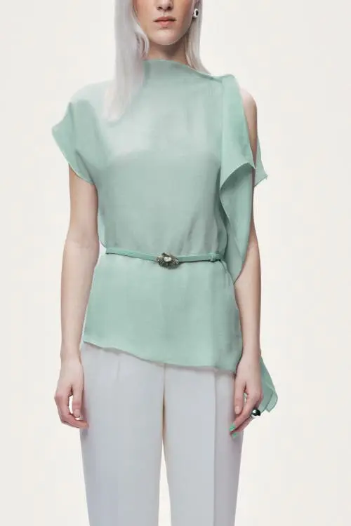 NOCTURNE Sleeveless Woven Blouse In Tencel - Mint Green