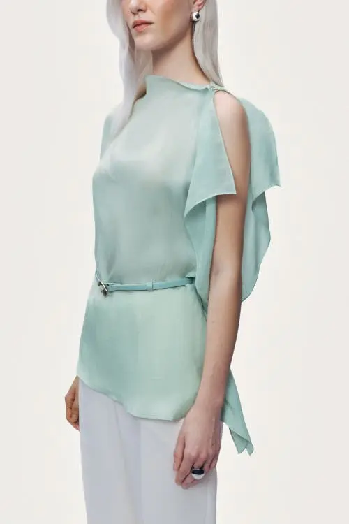 NOCTURNE Sleeveless Woven Blouse In Tencel - Mint Green