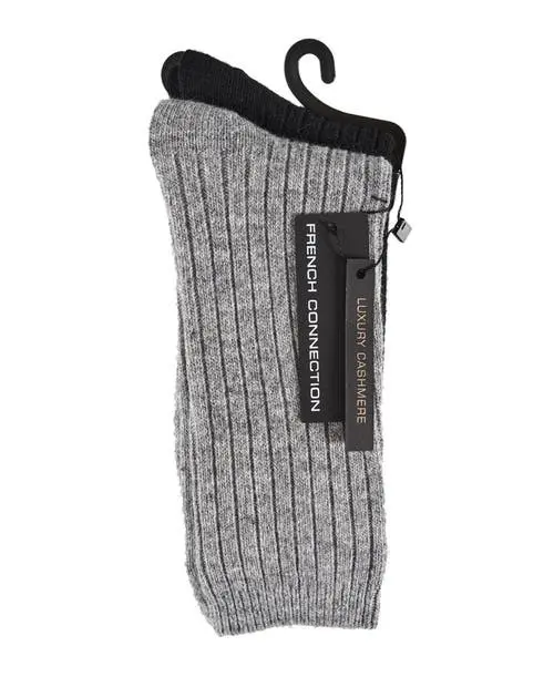 French Connection Cashmere Blend Crew Sock 2-pack - Grey Black