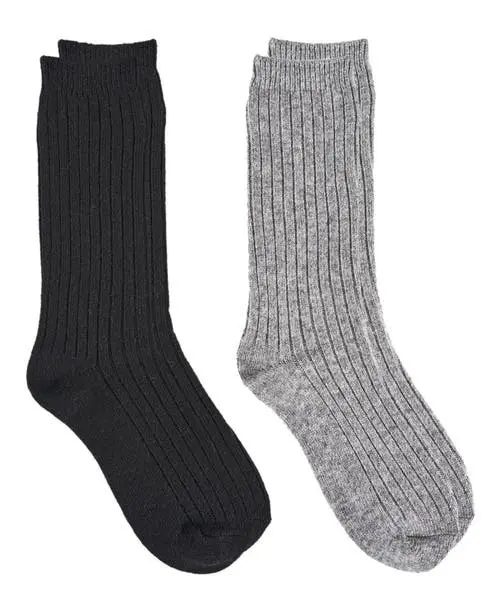 French Connection Cashmere Flat Crew Sock 2-pack - Grey Black