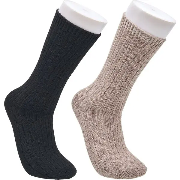 French Connection Cashmere Blend Crew Sock 2-pack - Tan Black