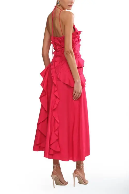 AMUR Ottavia Ruffle Midi Dress - Solstice Red