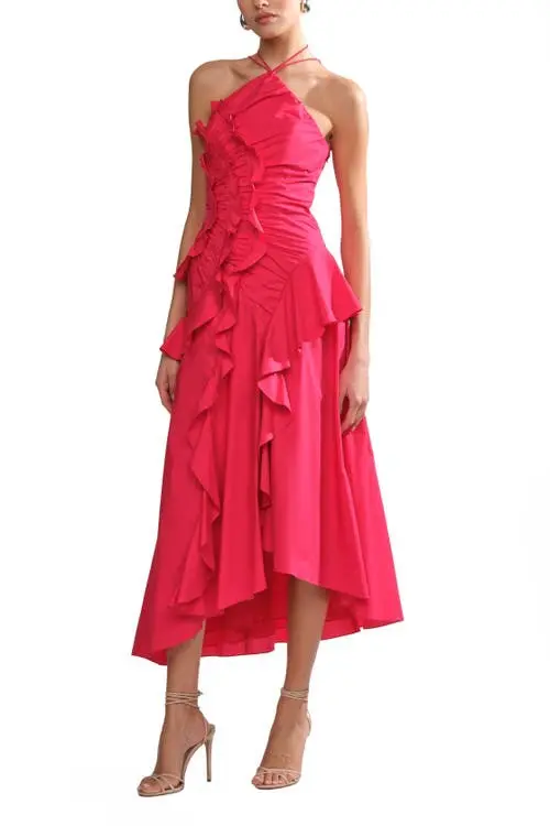 AMUR Ottavia Ruffle Midi Dress - Solstice Red