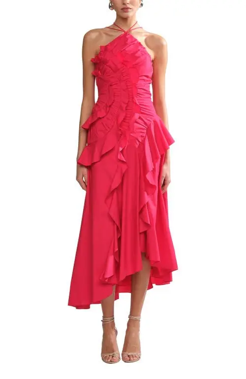 AMUR Ottavia Ruffle Midi Dress - Solstice Red