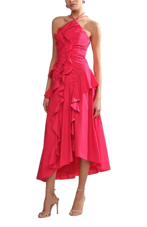 AMUR Ottavia Ruffle Midi Dress - Solstice Red