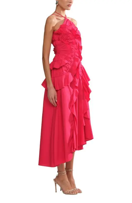 AMUR Ottavia Ruffle Midi Dress - Solstice Red