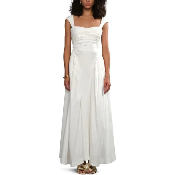 AMUR Galilea Ruched Sweetheart Neck Cap Sleeve Ankle-length Dress - Ivory