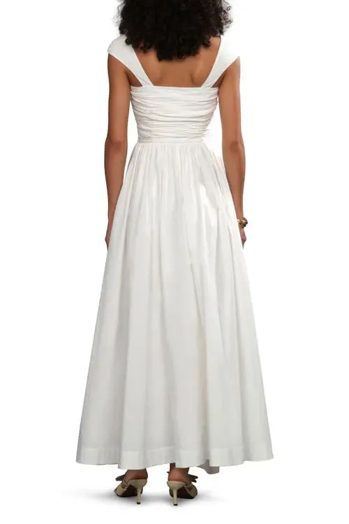 AMUR Galilea Ruched Sweetheart Neck Cap Sleeve Ankle-length Dress - Ivory