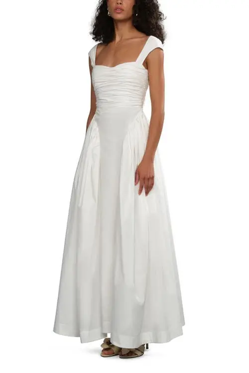 AMUR Galilea Ruched Sweetheart Neck Cap Sleeve Ankle-length Dress - Ivory