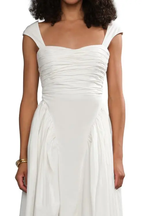 AMUR Galilea Ruched Sweetheart Neck Cap Sleeve Ankle-length Dress - Ivory