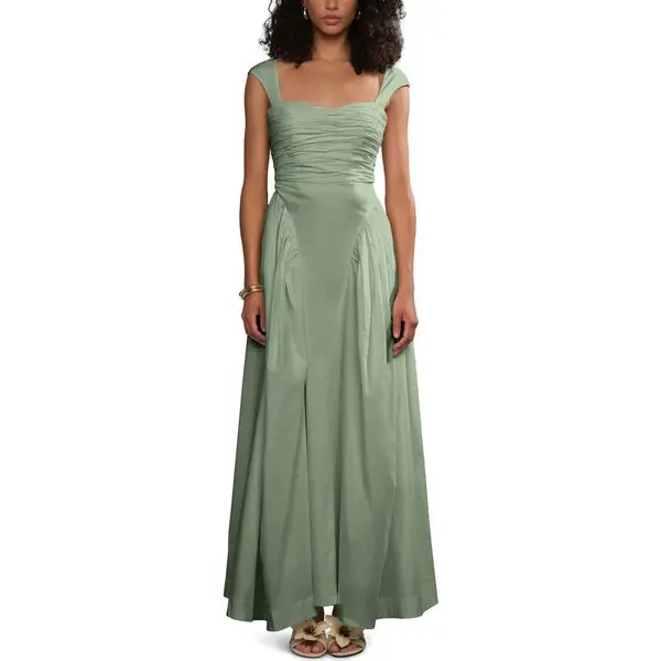 AMUR Galilea Ruched Sweetheart Neck Cap Sleeve Ankle-length Dress - Stem