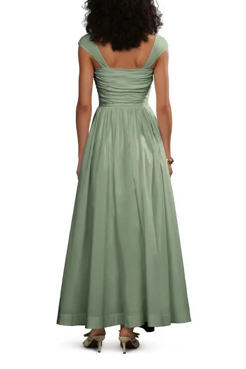 AMUR Galilea Ruched Sweetheart Neck Cap Sleeve Ankle-length Dress - Stem