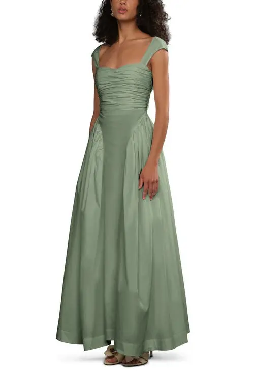 AMUR Galilea Ruched Sweetheart Neck Cap Sleeve Ankle-length Dress - Stem