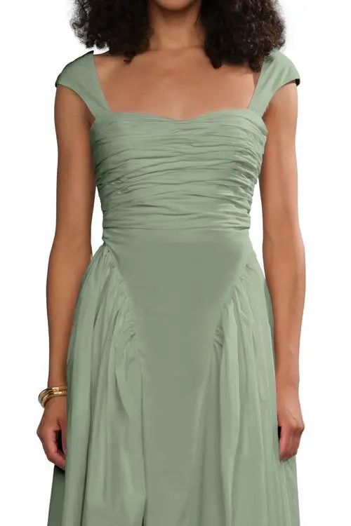 AMUR Galilea Ruched Sweetheart Neck Cap Sleeve Ankle-length Dress - Stem