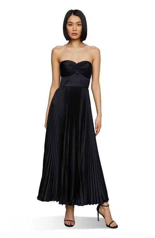 AMUR Sweetheart Neck Sleeveless Pleated Tea-length A-line Dress
