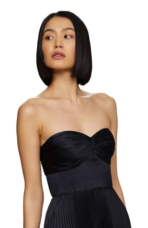 AMUR Sweetheart Neck Sleeveless Pleated Tea-length A-line Dress
