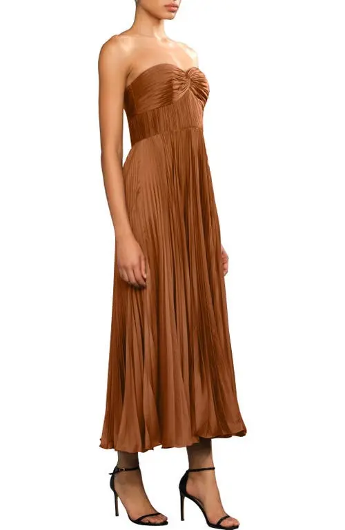 AMUR Sweetheart Neck Sleeveless Pleated Tea-length A-line Dress - Nutmeg