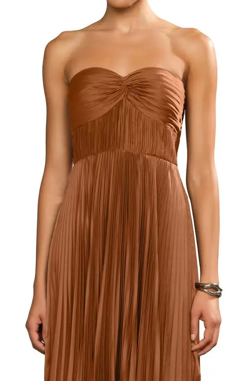 AMUR Sweetheart Neck Sleeveless Pleated Tea-length A-line Dress - Nutmeg