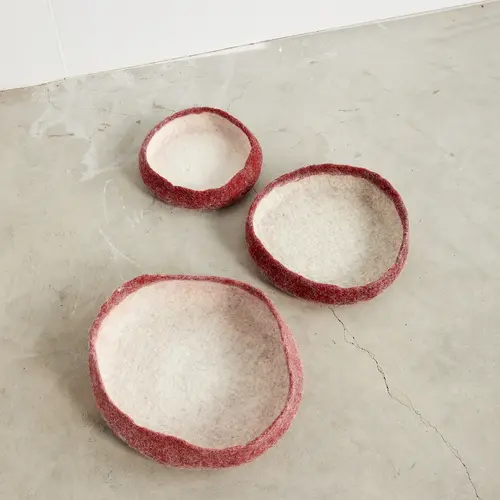 KANJU INTERIORS Berry Decorative Wool Nesting Bowlset Of 3