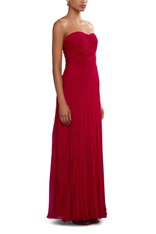 AMUR Elea Asymmetrical Pleated Gown - Solstice Red