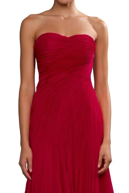 AMUR Elea Asymmetrical Pleated Gown - Solstice Red