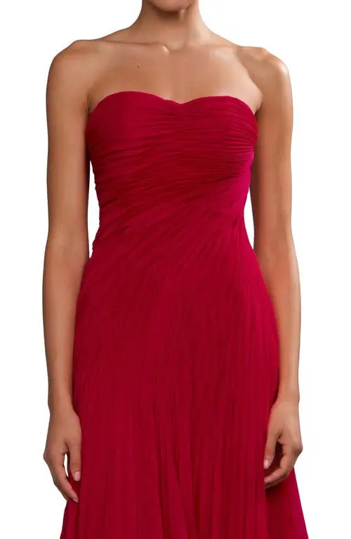 AMUR Elea Asymmetrical Pleated Gown - Solstice Red