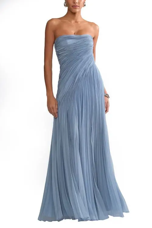 AMUR Elea Asymmetrical Pleated Gown - Tropical Dusk