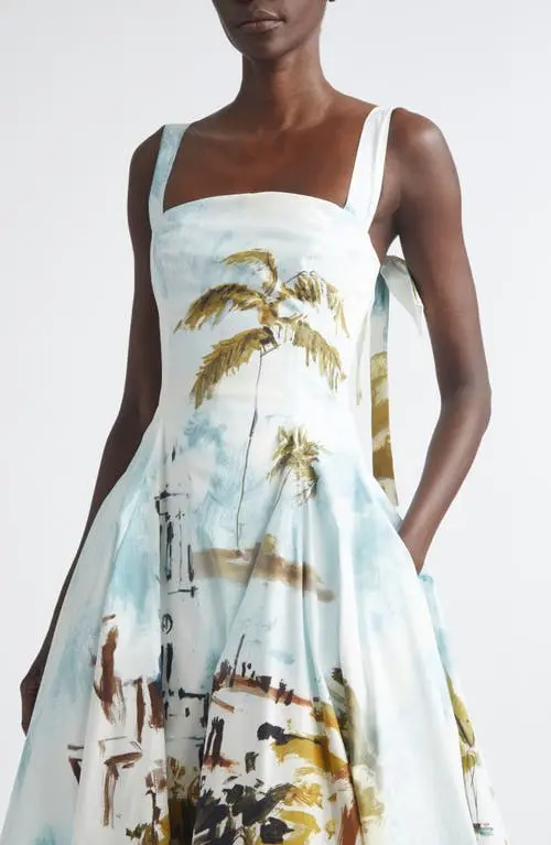 Oscar De La Renta Dominican Landscape Stretch Poplin Sundress