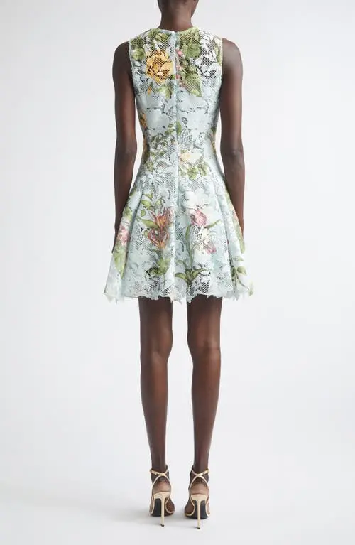 Oscar De La Renta Floral Print Guipure Lace Dress