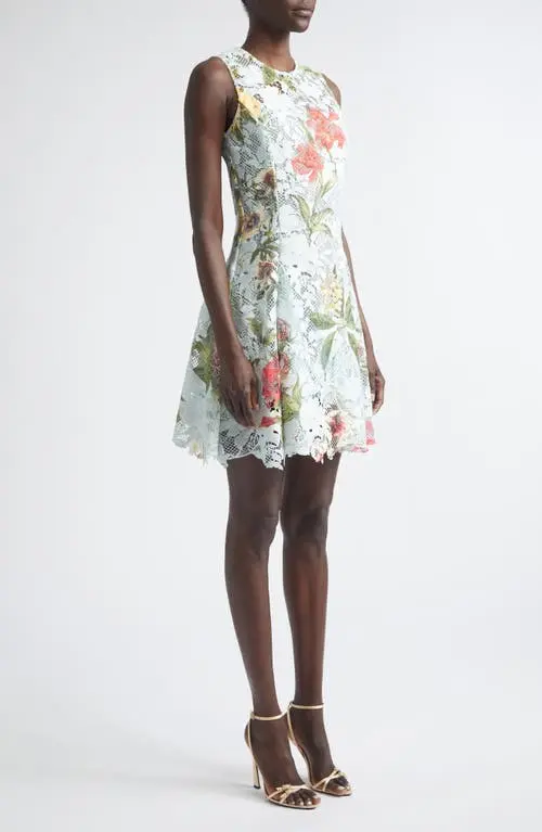 Oscar De La Renta Floral Print Guipure Lace Dress