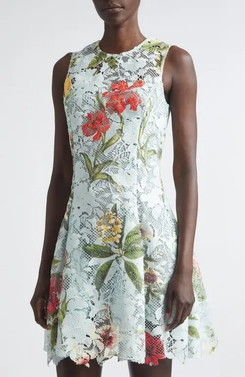 Oscar De La Renta Floral Print Guipure Lace Dress