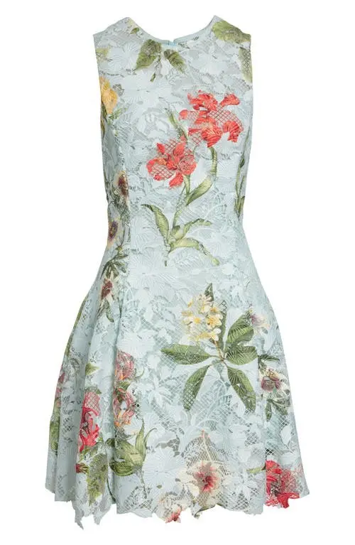 Oscar De La Renta Floral Print Guipure Lace Dress