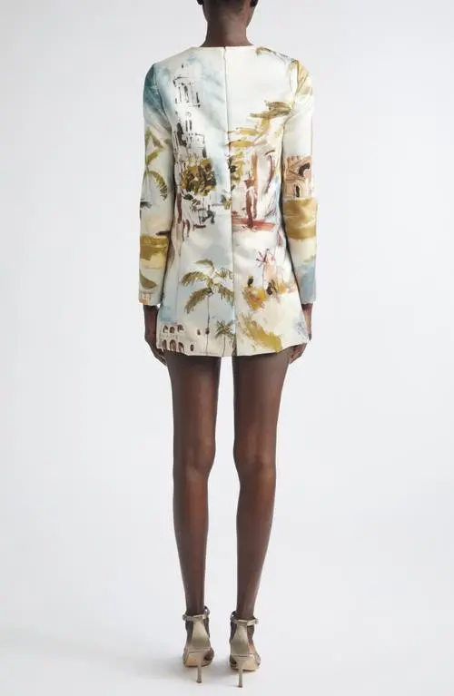 Oscar De La Renta Long Sleeve Printed Mini Dress